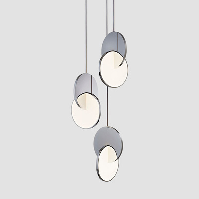 北欧简约圆形镜面餐厅吊灯创意个性客厅卧室餐桌吧台组合日食吊灯