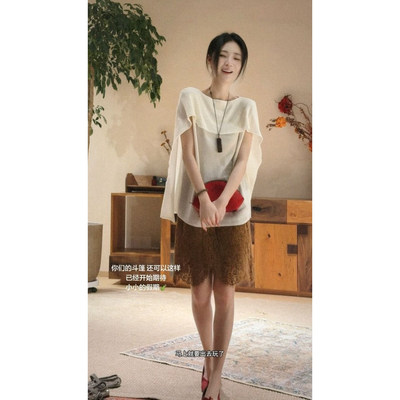 7SEVEN 法式温柔风薄款不规则斜方领长袖T恤女气质上衣5989