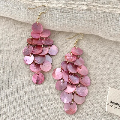 Vintage古着 Round shell tassel耳饰