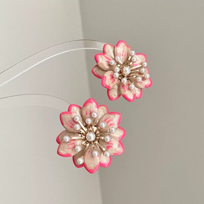 Vintage古着 Dropping oil pearl lotus耳饰
