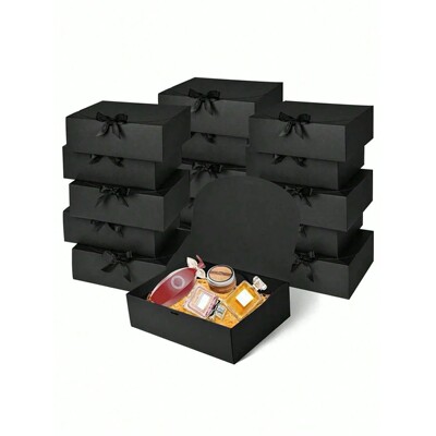4pcs-Black Gift Box With Lid Bridesmaid Proposal Box with Ri
