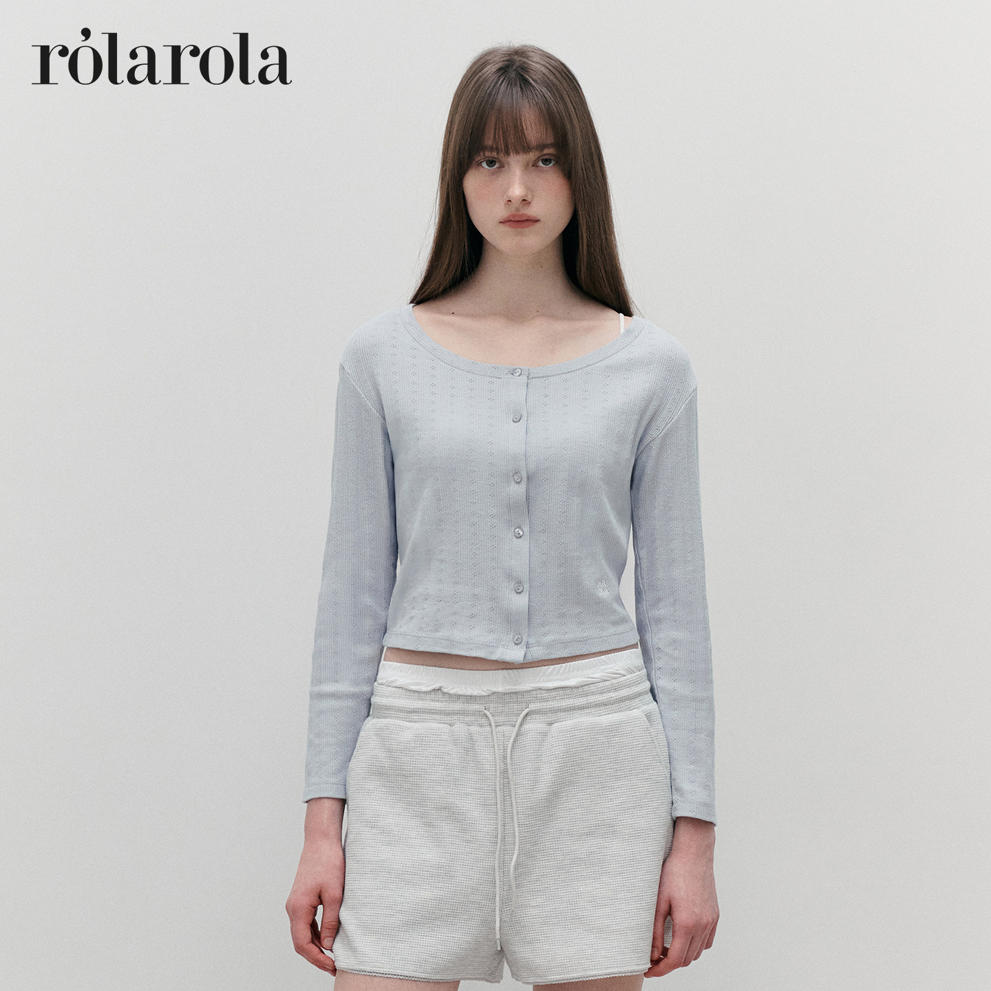 ROLAROLA26年竖纹开衫女长袖U领纽扣新品少女风设计感短上衣