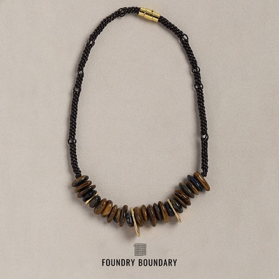 黄铜镀24K金/蓝棕彼得石叠石项链