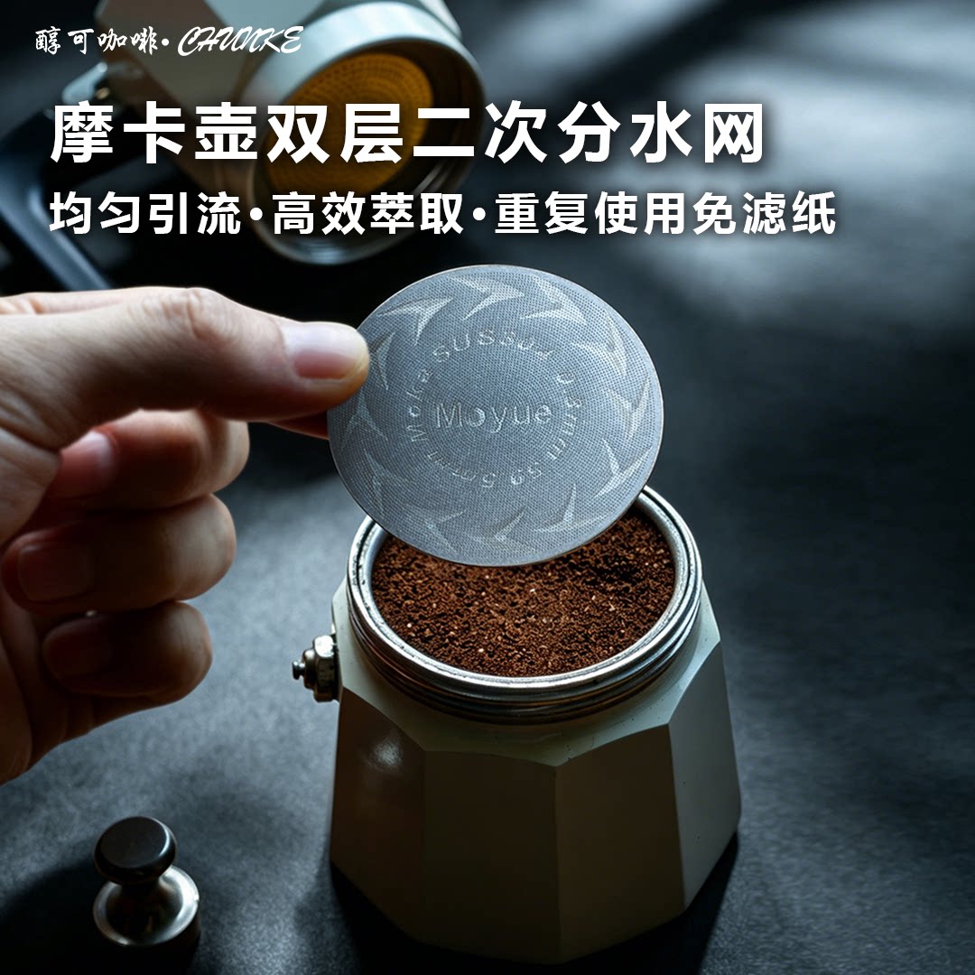 摩卡壶双层二次分水网摩卡壶咖啡过滤网304不锈钢免滤纸萃取滤片