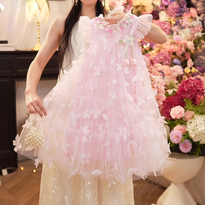 【BK】女童蝴蝶网纱无袖连衣裙夏季新款女宝宝洋气公主裙HCF095