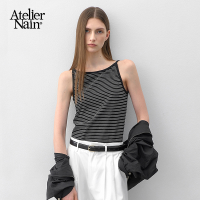 直筒型条纹露背吊带背心