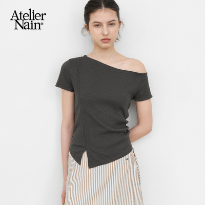 Atelier Nain2026年夏季新款斜肩不对称修身短袖女小众设计感上衣