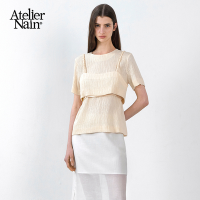 Atelier Nain2025年夏季新款宽松短袖T恤松弛感设计感两件套上衣