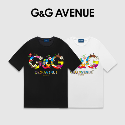 法国G&G AVENUE轻奢潮牌夏季男女士都市时尚正肩日常印花短袖T恤