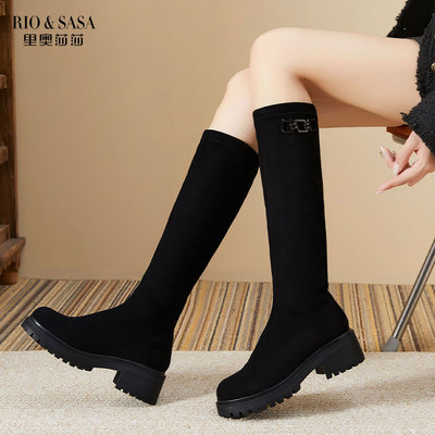 复古弹力瘦瘦靴长筒靴女