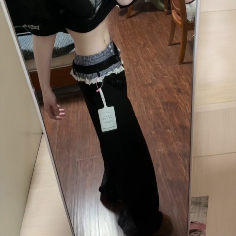 高个子加长拼接花边西装裤女夏季直筒裤慵懒裤子休闲裤拖地阔腿裤