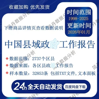 中国县域政**府工作报告（1998-2025年）