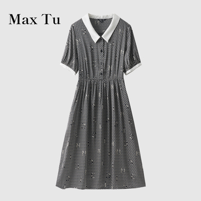MaxTu通勤翻领收腰显瘦连衣裙