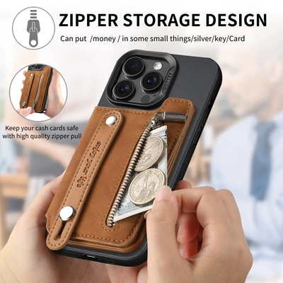 新款强磁magsa磁吸卡包卡套伸缩手腕带 左右翻可插卡收纳零钱夹