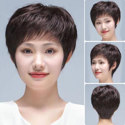 假发女短丝发真人发发套真发全头EGQ套自烫然纹理妈妈中夏老年女