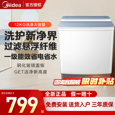 美的12KG大容量家用租房老式双桶双缸半自动洗衣机波轮MP12S166