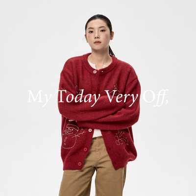 mtvo毛衣开衫女春秋圣诞新年外套