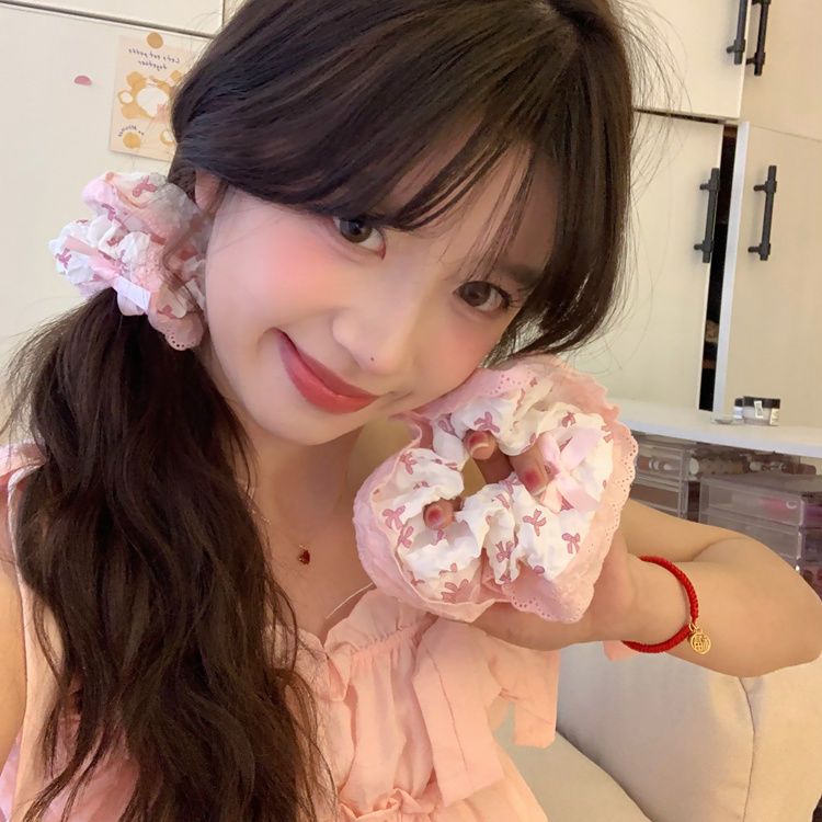 粉色蝴蝶结发绳少女心大肠圈头绳韩系chic发圈半扎马尾发饰2024新