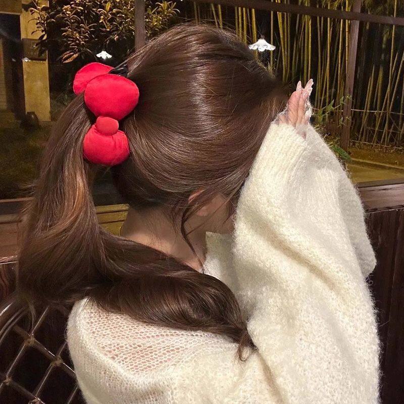 可爱显白Kitty同款蝴蝶结香蕉夹充棉高马尾半扎发头饰发饰秋冬发