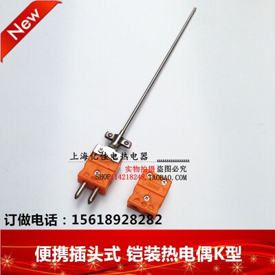 带插头K型铠装热电偶探针式WRNK-191/187热电偶/J/T型PT100热电阻