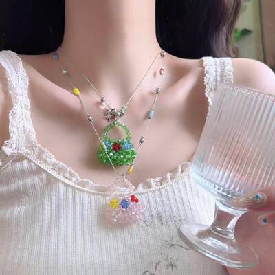 新款透明水晶包吊坠项女小链众级锁骨链甜酷个包DX0837性配饰感饰