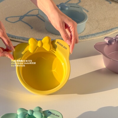 陶瓷蝴蝶结可爱高颜值粮盆