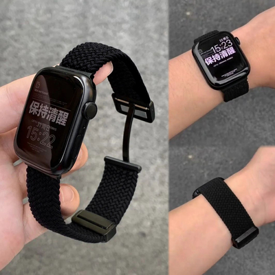 适用华为FIT4新款Fit3尼龙弹力编织磁吸表带iWatchs11苹果s1098智能Fit4Pro小米9Pro高级8Pro红米watch54柔软