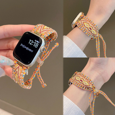 【民族风彩绳编织】适用iWatchs11创意串珠编绳表带苹果s10S987se华为Fit4Fit3小米9Pro8Pro红米watch6高级感