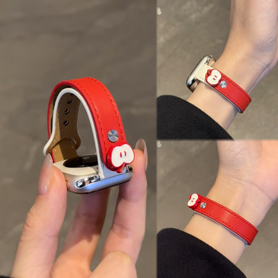 适用iWatchs11新款苹果s10双钉扣撞色皮质表带applewatchS987se智能华为Fit4/Fit3可爱小米9Pro/8Pro夏天时尚
