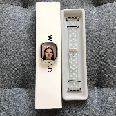 适用iWatchs11新款韩女蓝色波点磨砂透明s10表带applewatchS987se华为FIT5/FIT4小米10Pro红米watch6夏日透气