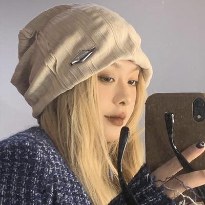 金属标堆堆帽女宽松大头围帽子显