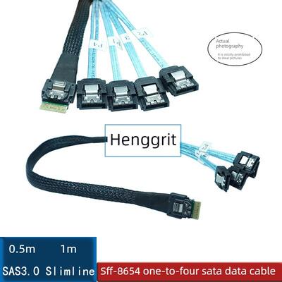 24G SlimSAS 4i SFF8654转4SATA3阵列卡转接线1分4MINI SAS连接线