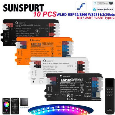 Esp32 8266 Wled智能数字Led魔术灯带控制器Dc5-24V与麦克风音乐