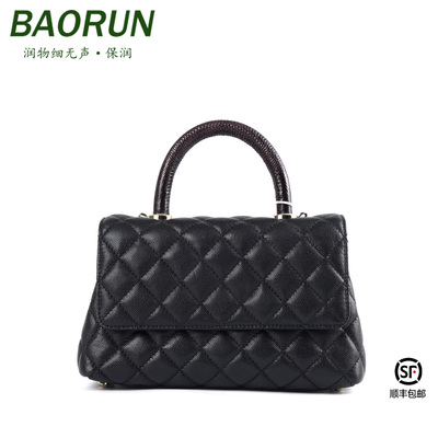 BAORUN红柄手提包经典女士鱼子酱牛皮单肩包百搭小香风女包