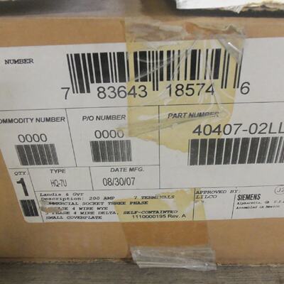 New Siemens 4040702LL 200 Amp 600V 7 Jaw Lever Bypass Ringle