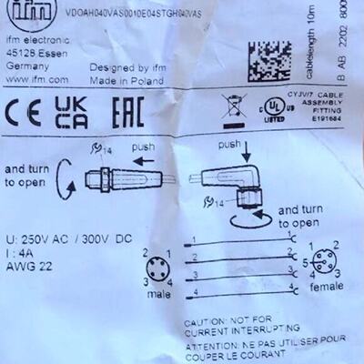 议价IfmEVT051连接线M124芯公母头议价