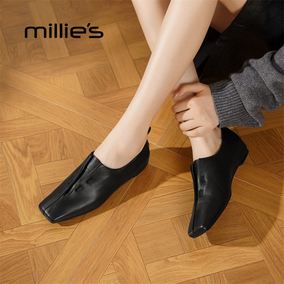 millies妙丽方头平底小皮鞋