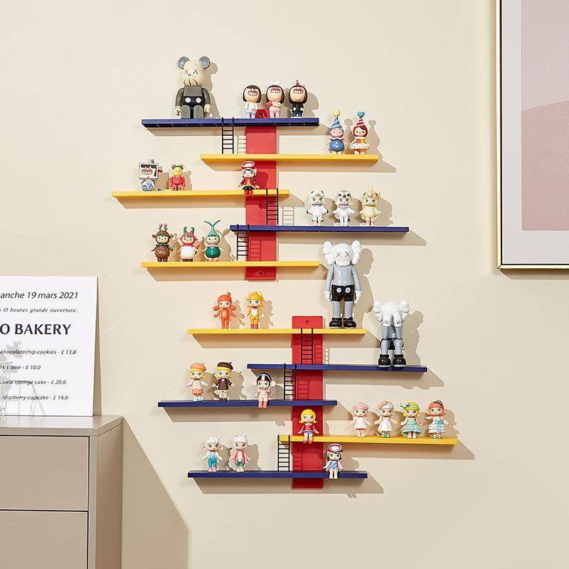 壁式盲盒收纳盒DI挂Y泡泡玛手YOV办展示架免特理打孔卧室玩具整架