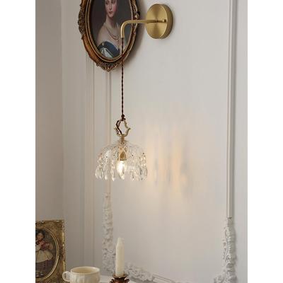 法式黄铜复古水晶玻璃小壁灯中古过道阳台床头玄关吧台衣帽间吊灯