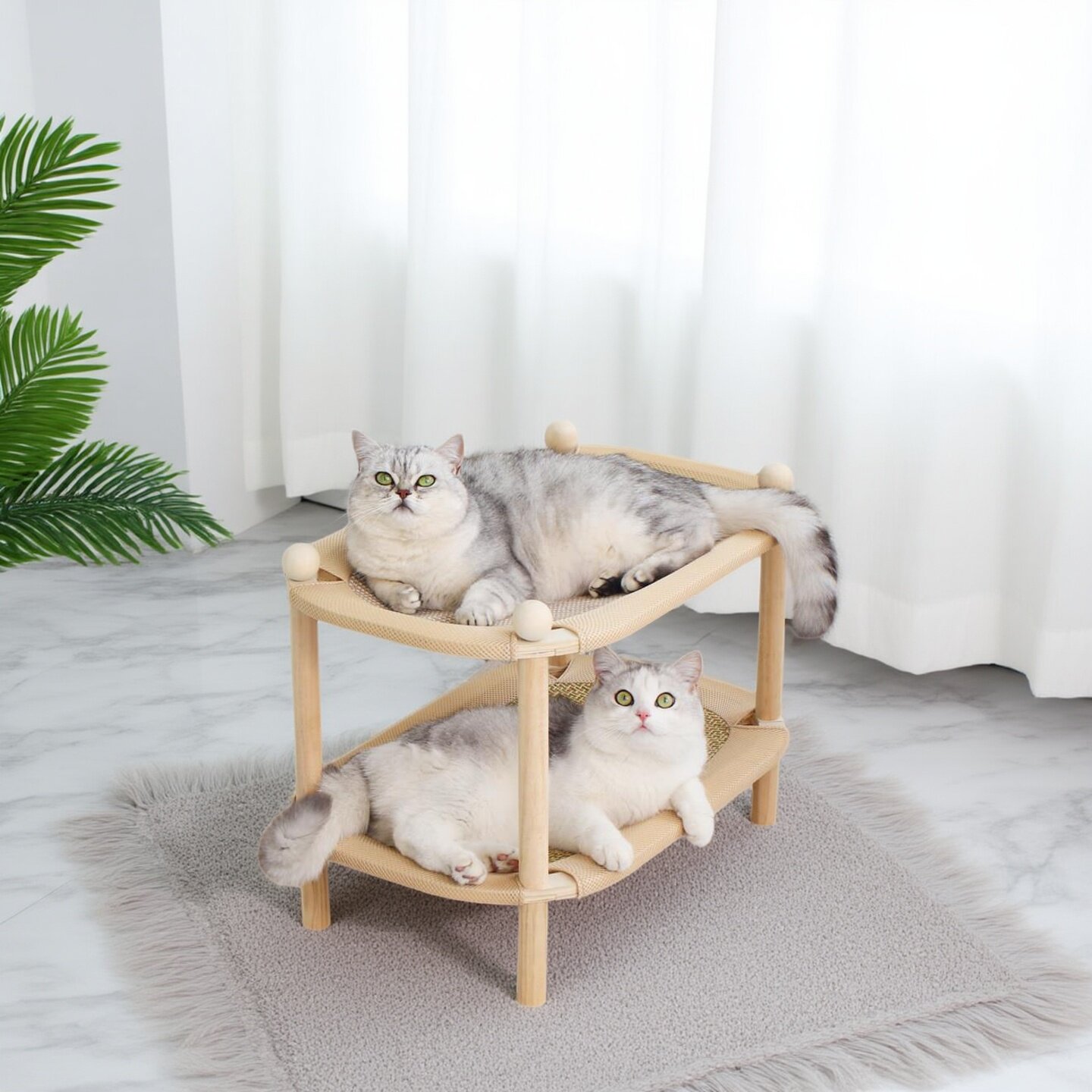 双层猫窝猫抓板一体剑麻垫藤编凉席不掉屑实木上下两层特大号猫床