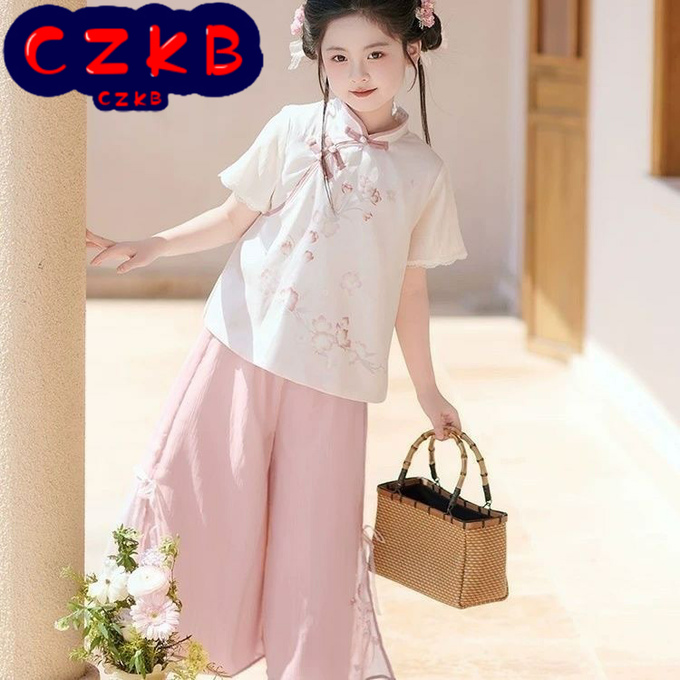 女童汉服短袖2025新款中式国风唐装套装儿童夏季民国古装工厂