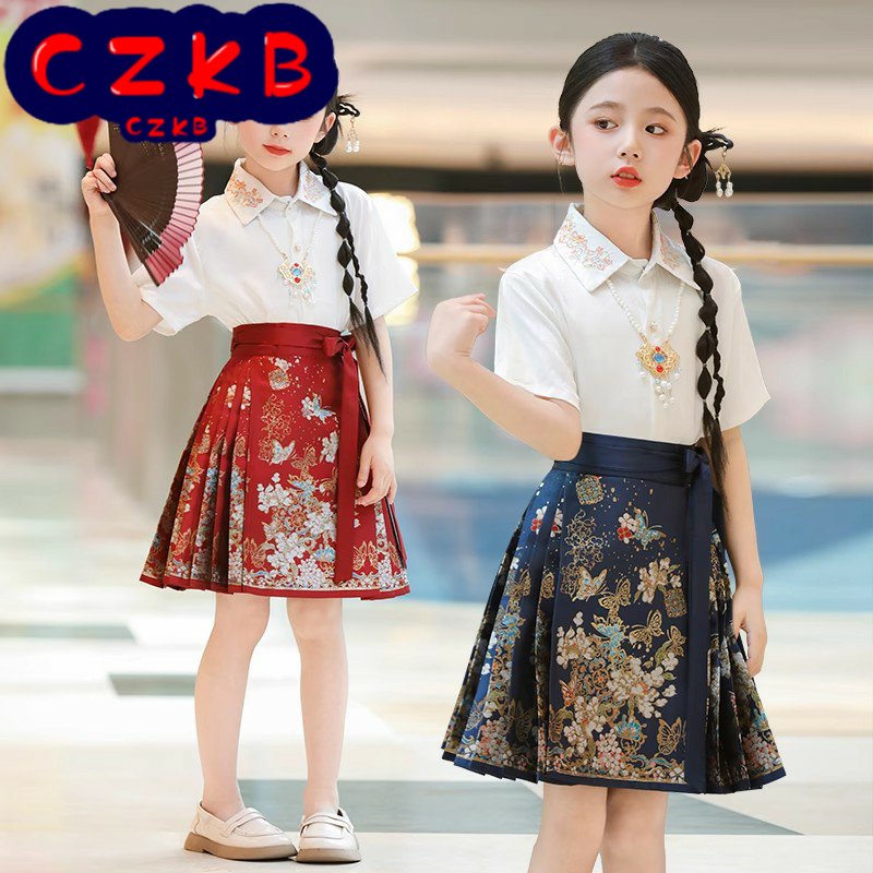 女童马面裙短款套装2025新款夏款儿童古风汉服小女孩唐装高端夏季