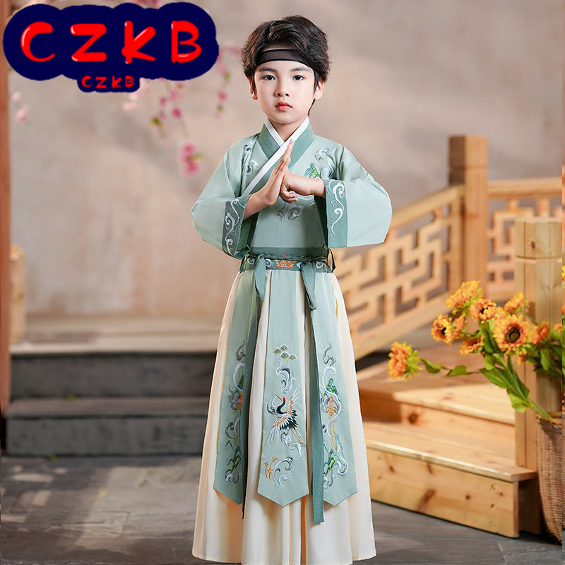 汉服男童2026新款春季儿童古装古风刺绣国学公子服演出服套装