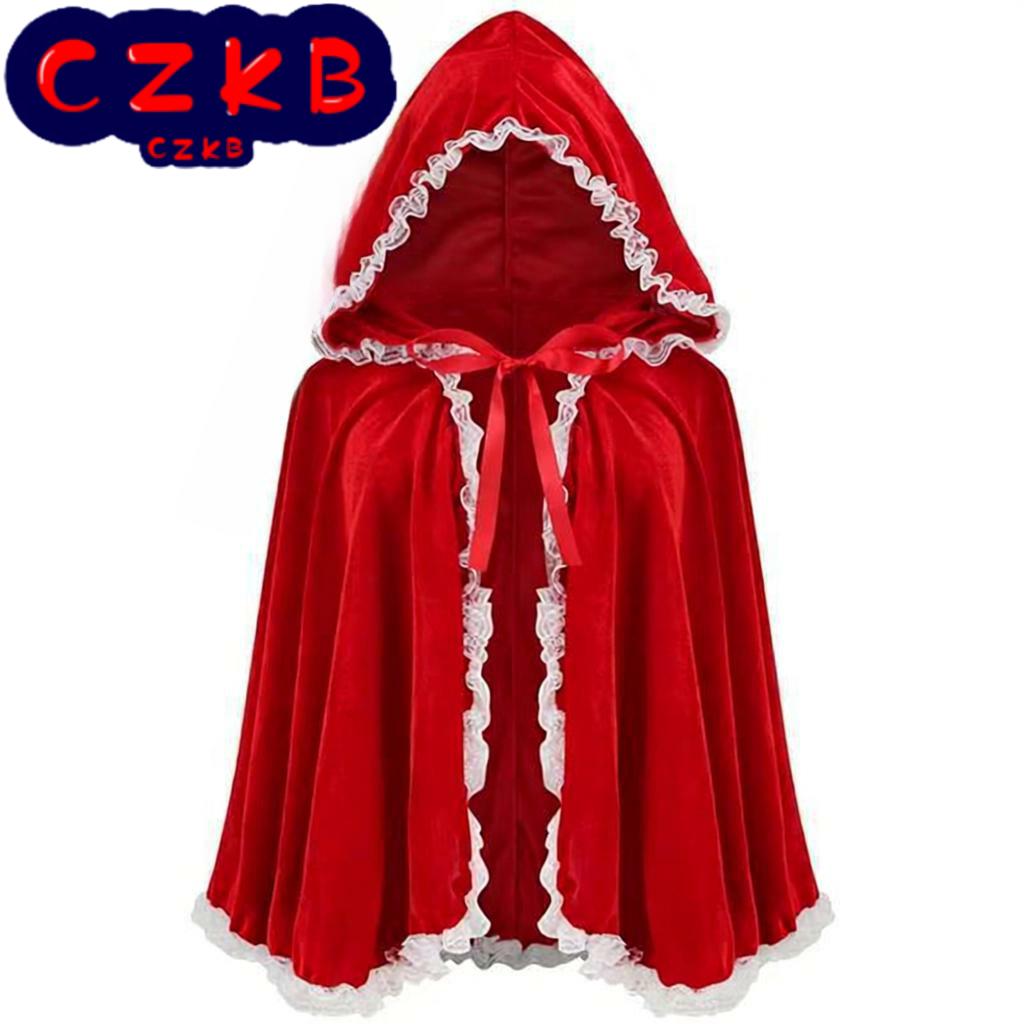 欧美动漫周边演出服角色扮演服装小红帽连帽斗篷红披风蕾丝边