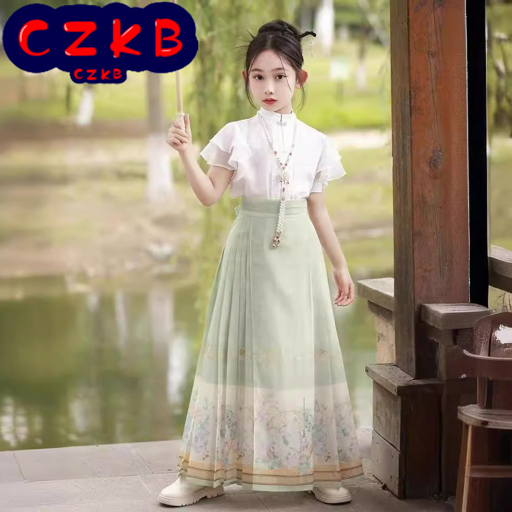 儿童汉服马面裙夏款高级感女童套装中国风日常古风短袖唐装半袖
