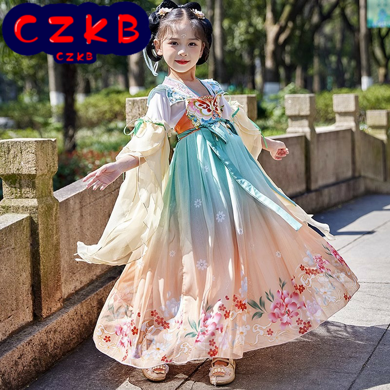 汉服女童2025夏季新款古风儿童襦裙古装小女孩花神唐装连衣裙