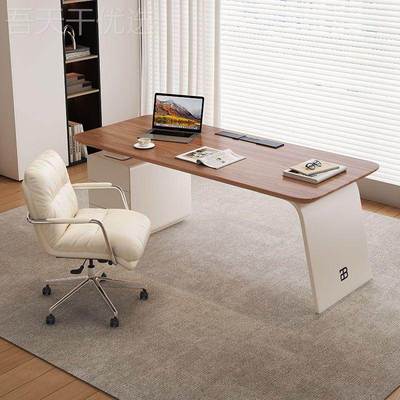 BDG实木书办桌油轻用奢现代中古风公桌家设计师款奶风高端书房电