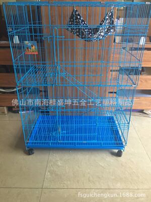 桂盛坤B1100折叠三层猫笼送猫床布塑料铁丝猫笼批发厚底盘带轮