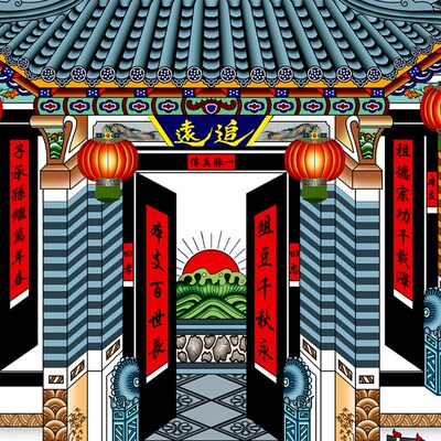 褪色供奉祖先老祖宗家谱挂画卷轴老式家堂轴子宗族谱祠堂世系图