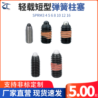轻载短型弹簧柱塞SPRM3 4 5 6 8 10 12 16 尼龙头定位凸销柱塞